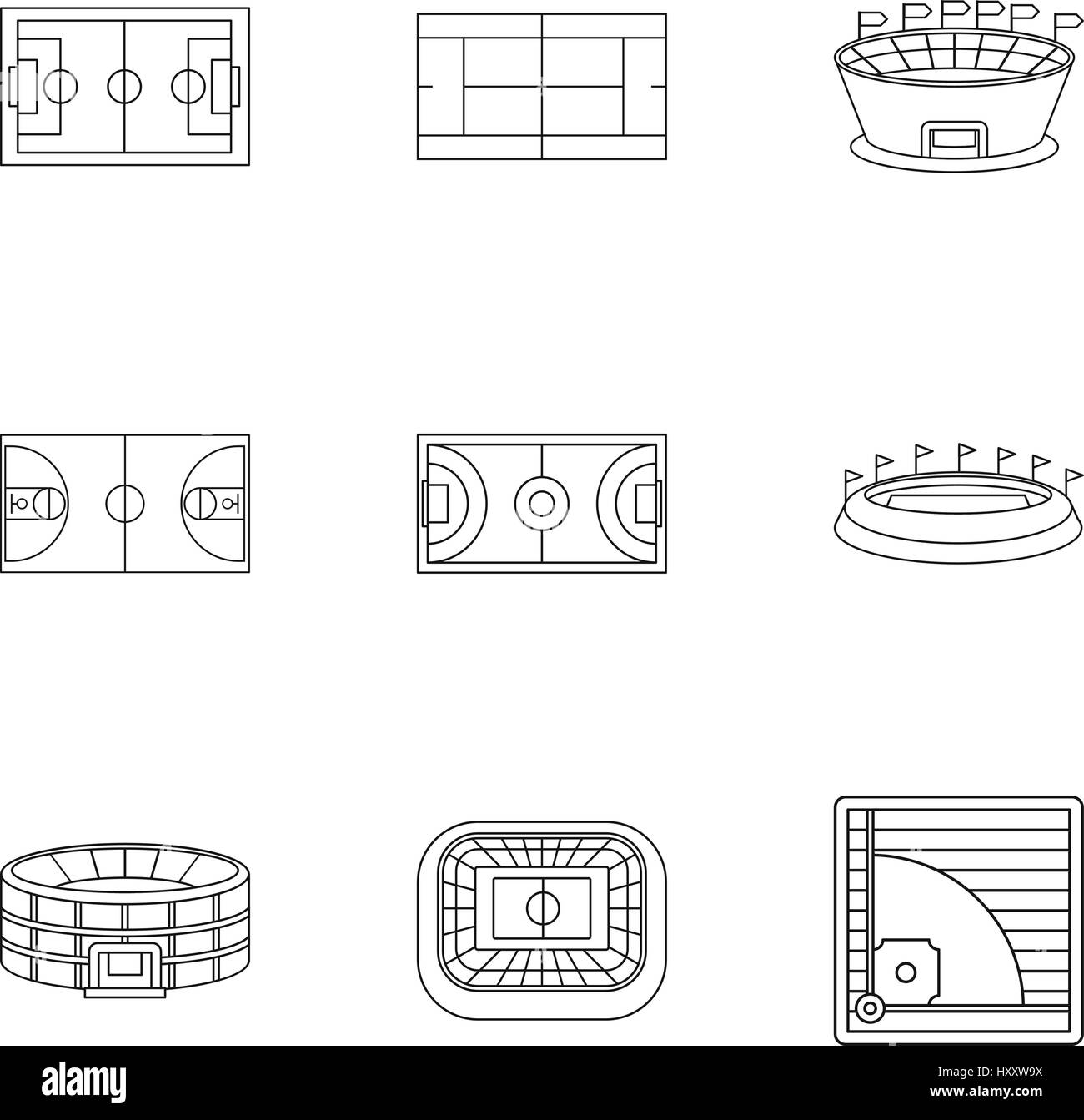 Sports stadium icons set, outline style Stock Vector Image & Art - Alamy
