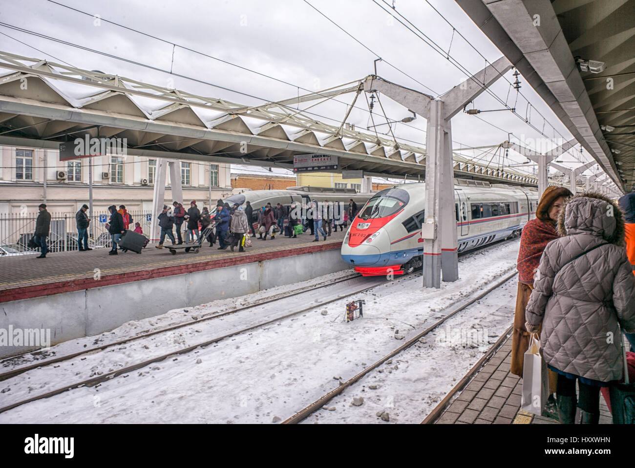 Sapsan, fast train and views from Moscow to St. Petersburg Stock Photo ...