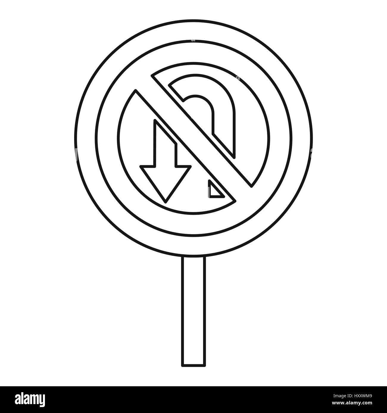 No U turn traffic sign icon, outline style Stock Vector Image & Art - Alamy