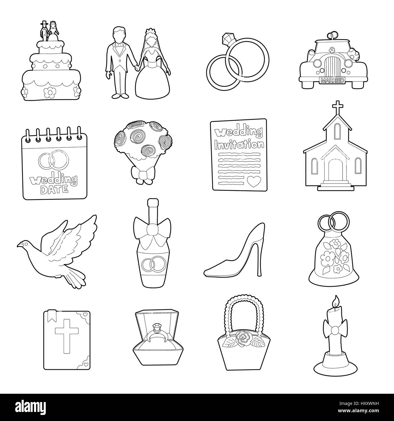 Wedding icons set, ouline cartoon style Stock Vector Image & Art - Alamy