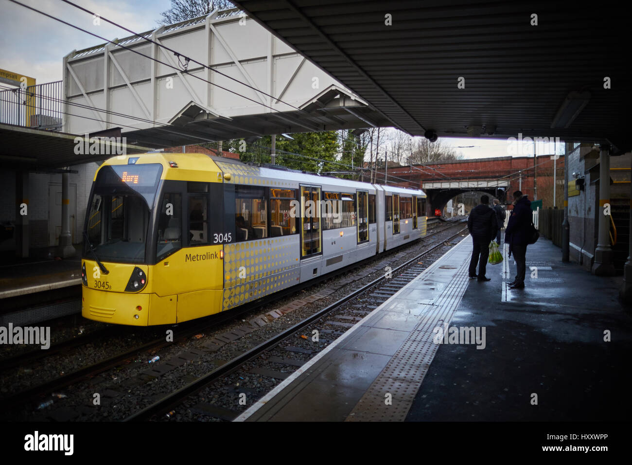 Morning commuter Metrolink tram headed for Bury at Crumpsall in North ...