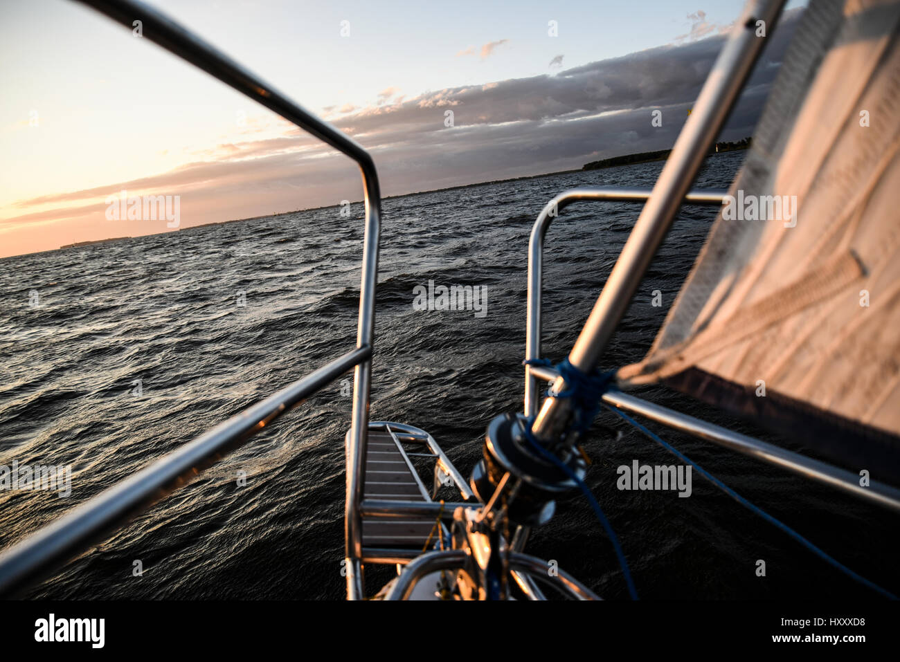 Close up to elements of sailboat, sailing on a bay Stock Photo - Alamy