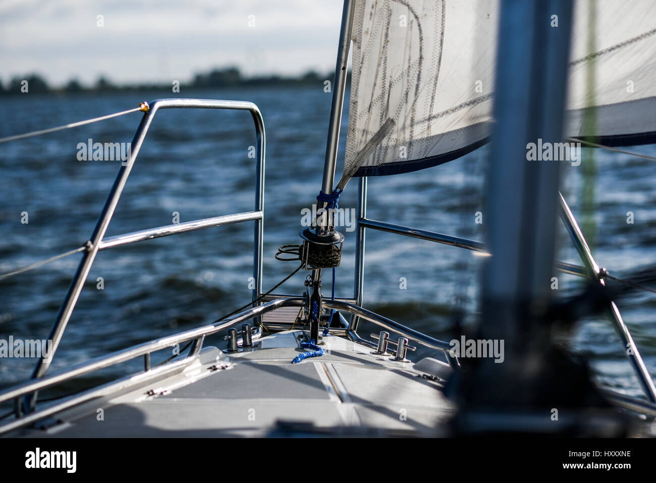 Sailing yacht rigging equipment: main sheet traveller block closeup ...