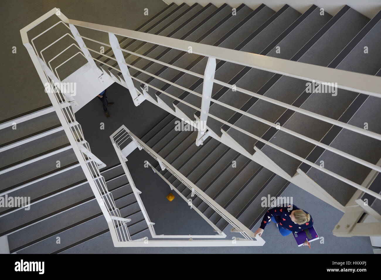 Student climbing stairs in Salford University Mary Seacole Building gtr ...