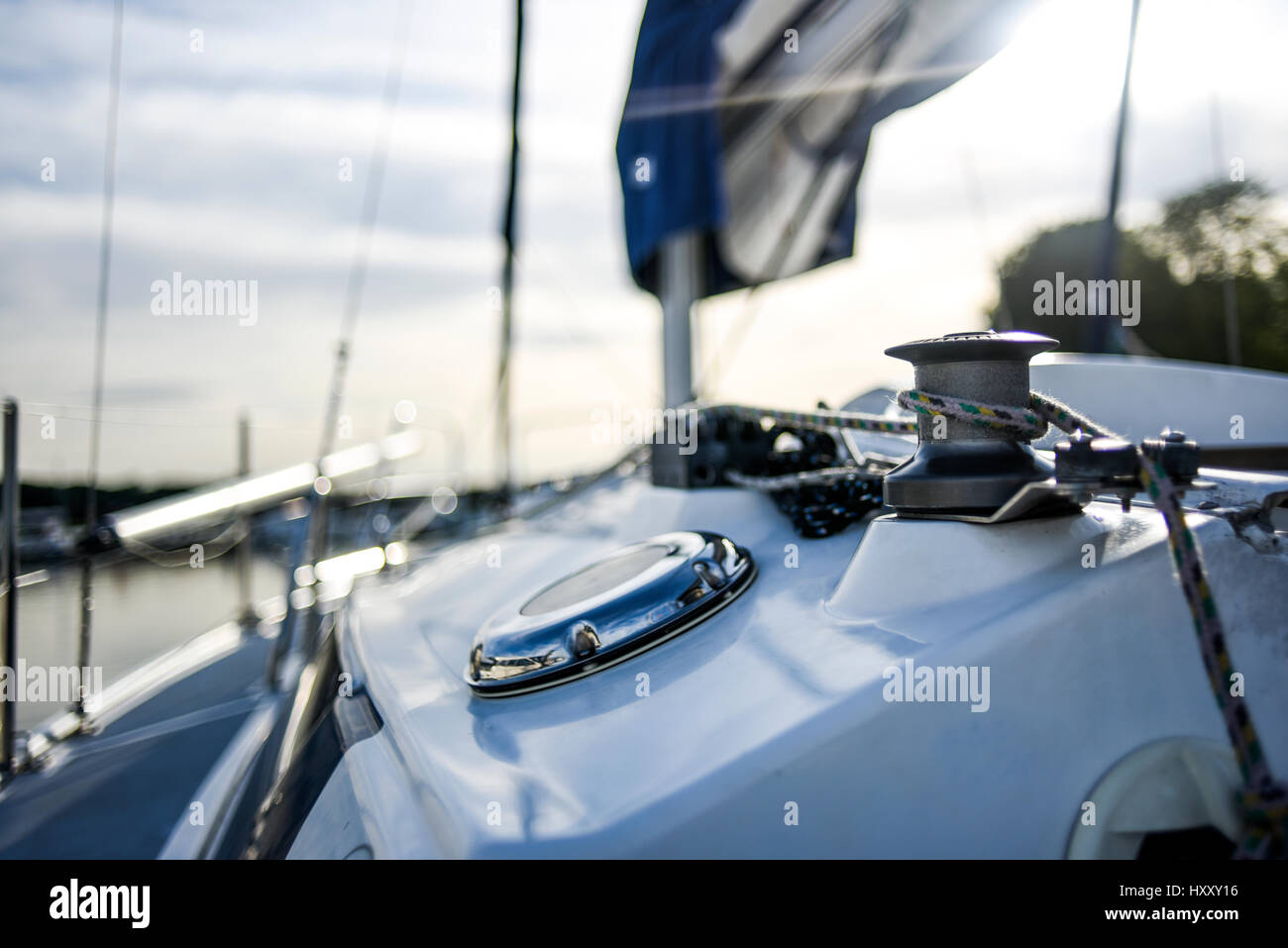 Capstan with line on a sailboat with white background Stock Photo - Alamy