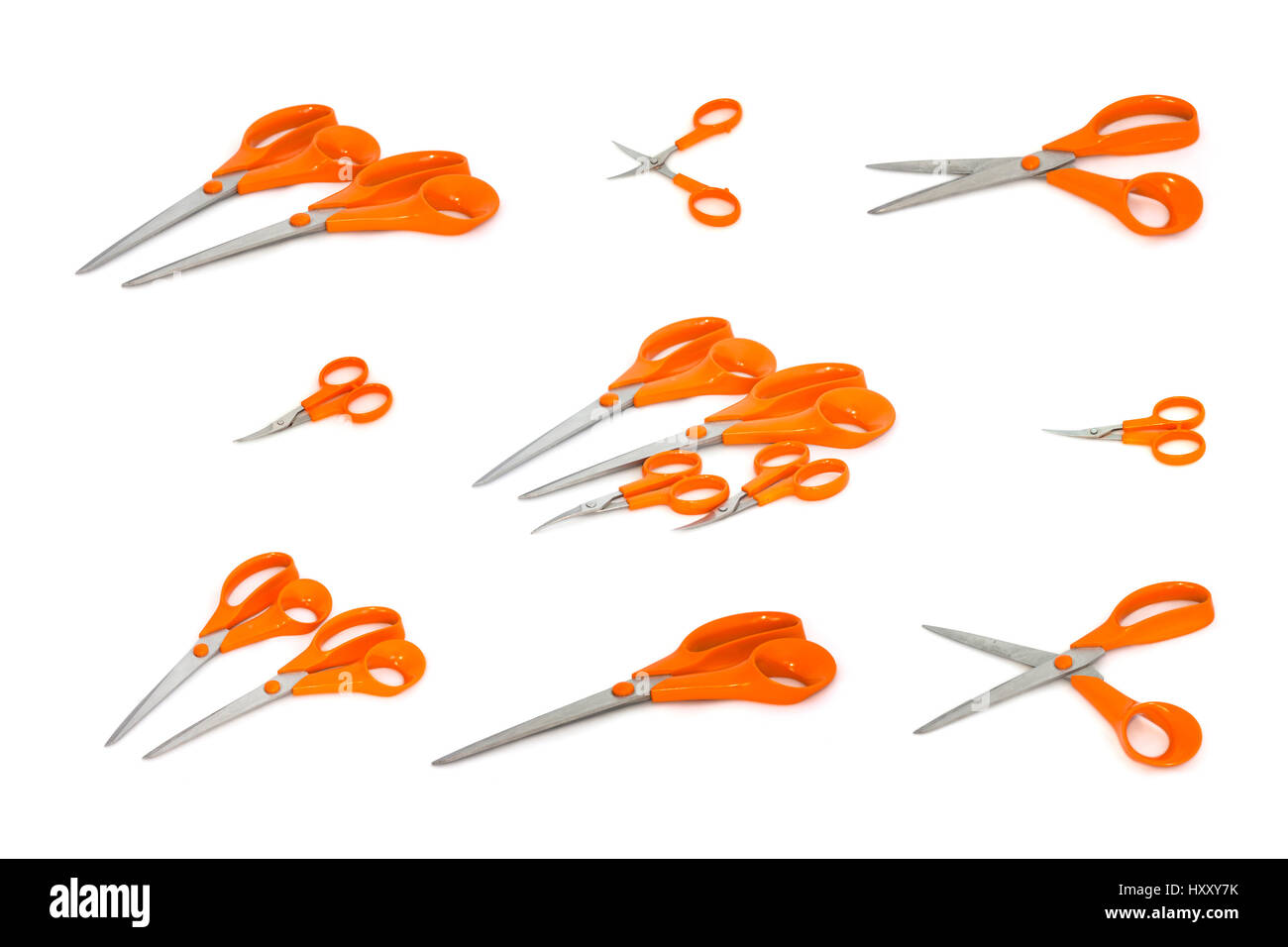 Collage of orange scissors isolated on a white background Stock Photo ...