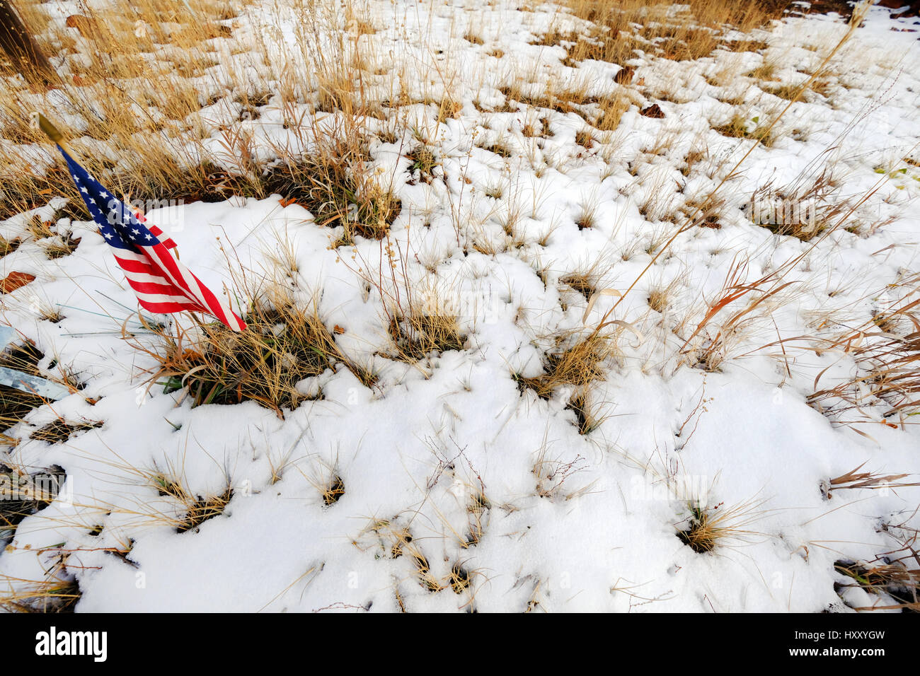 American flag covered in snow hi-res stock photography and images - Alamy