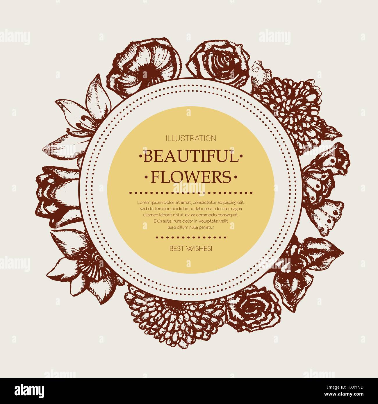 Beautiful Flowers - monochromatic hand drawn round banner Stock Vector ...