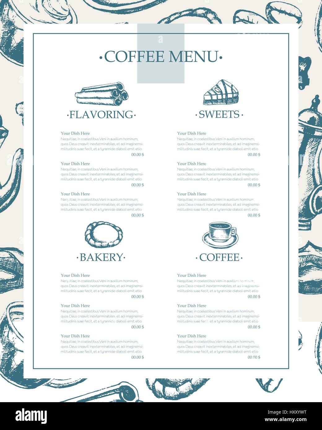 Delicious Coffee - monochromatic hand drawn template menu Stock Vector ...