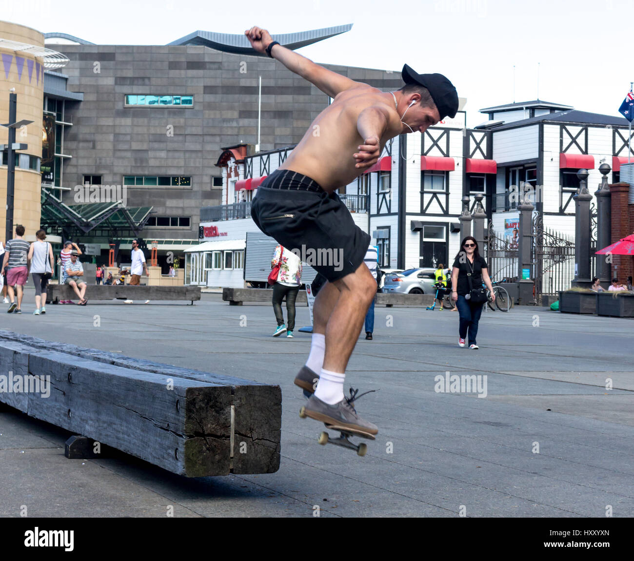 Wellington, New Zealand - February 10, 2017: Young skateboarder is ...
