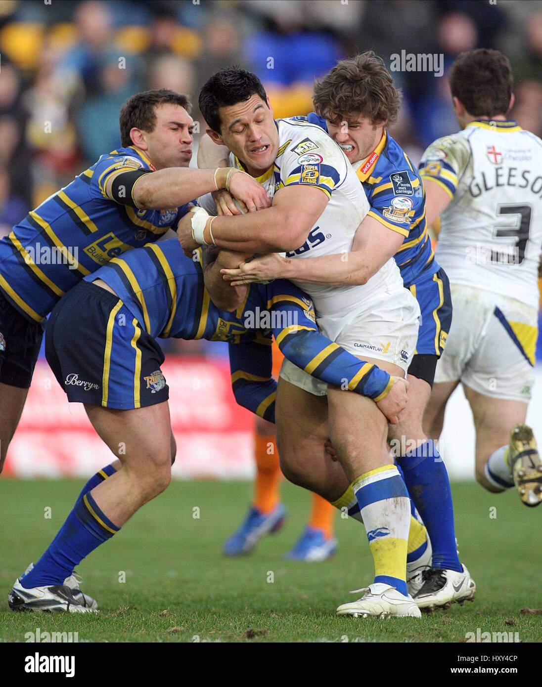 PAUL RAUHIHI GETS WRAPPED UP WARRINGTON V LEEDS RHINO HALLIWELL JONES ...