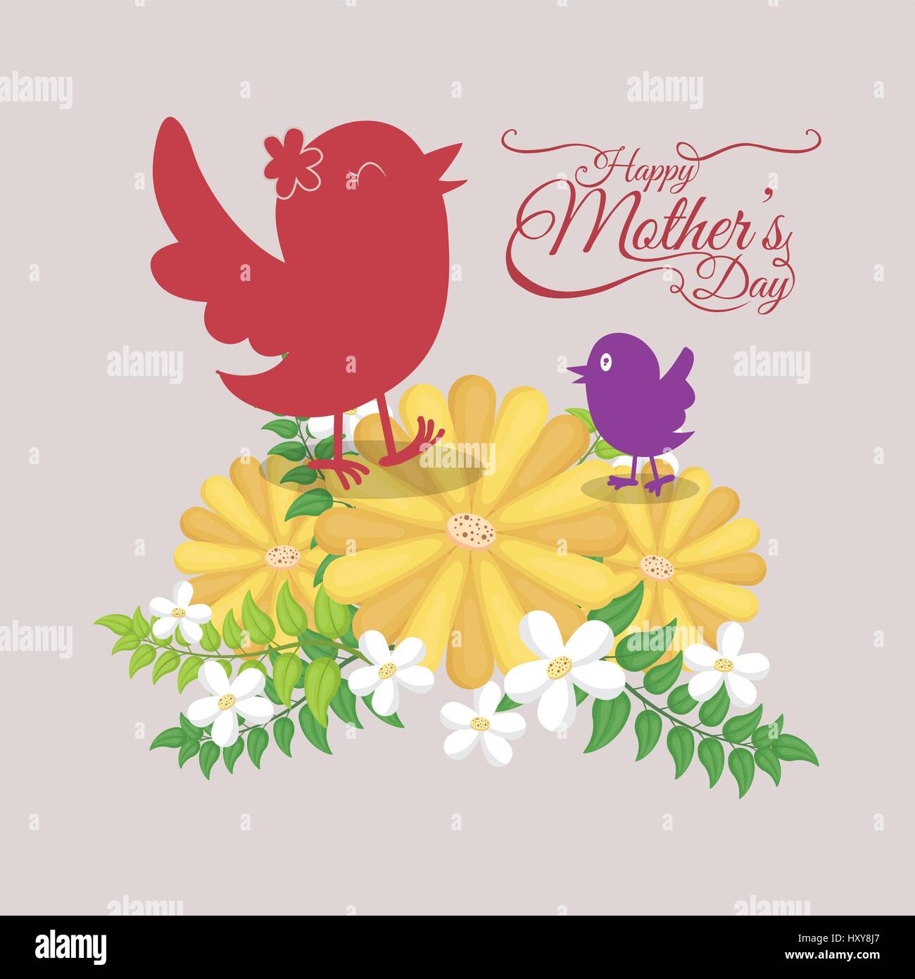 happy mothers day - cute birds and flowers card vector illustration eps ...