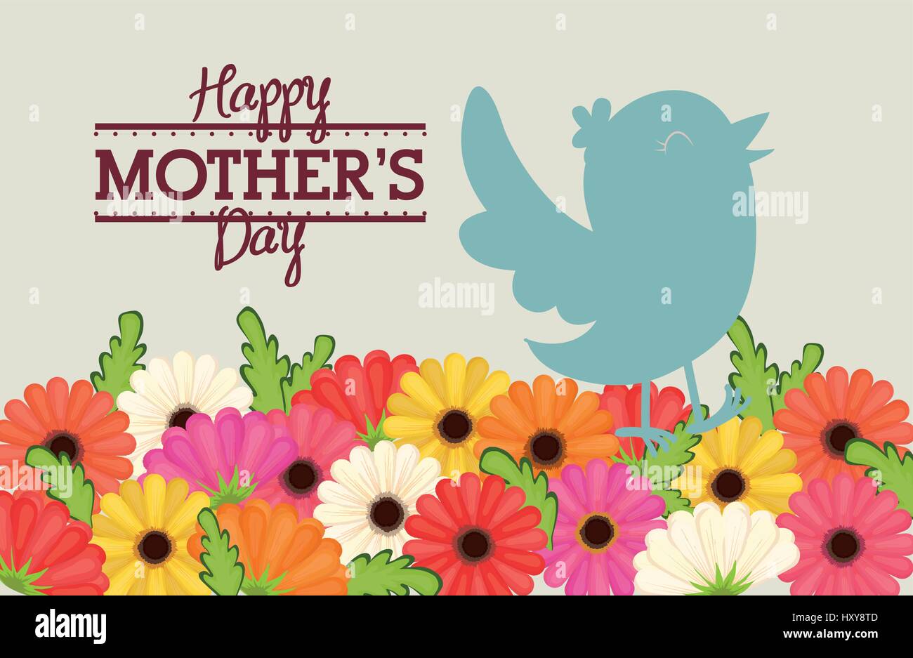 happy mothers day bird flowers decoration card vector illustration eps ...