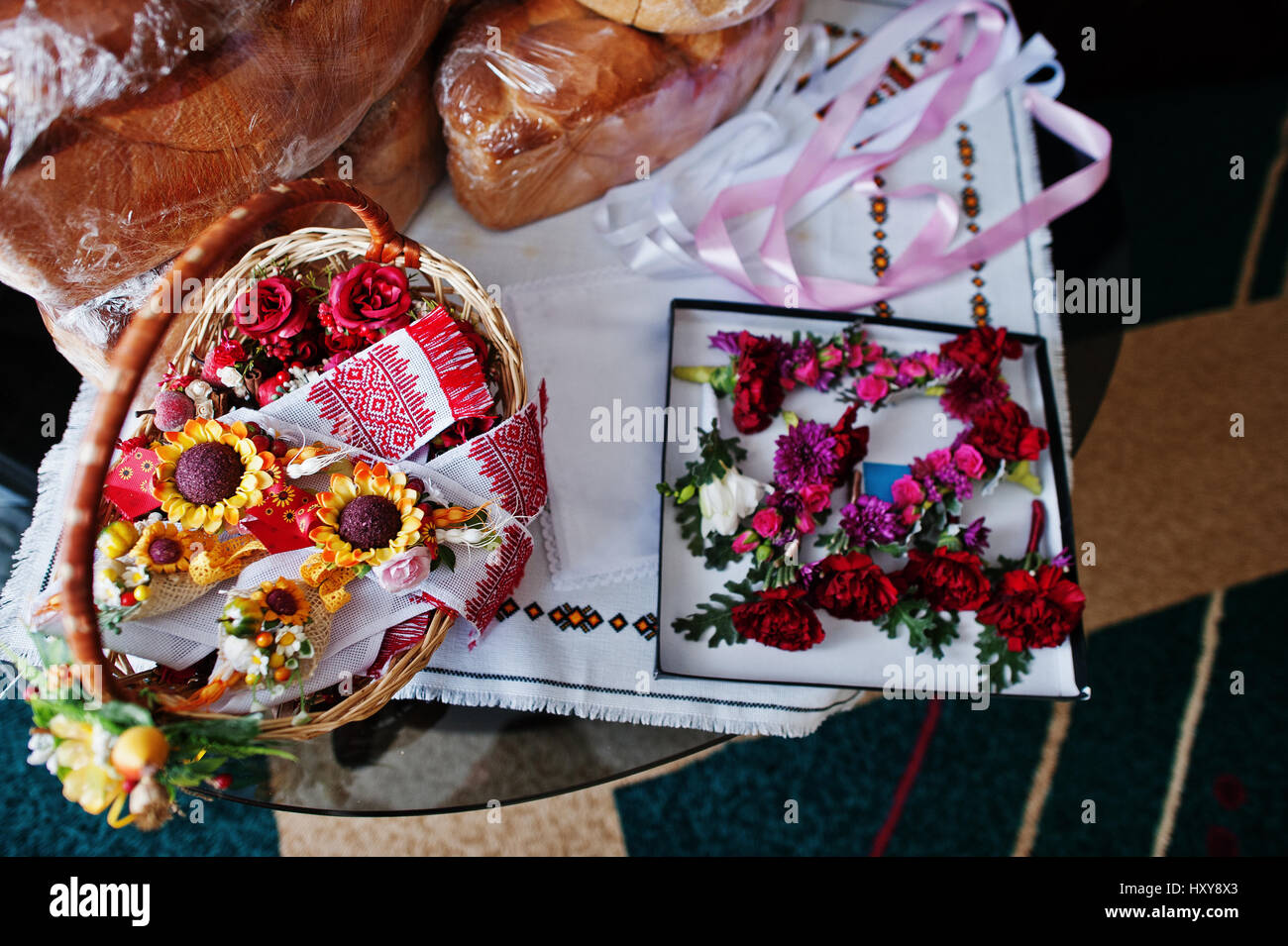 Small carnation flowers buttonhole with traditional loaf Stock Photo ...