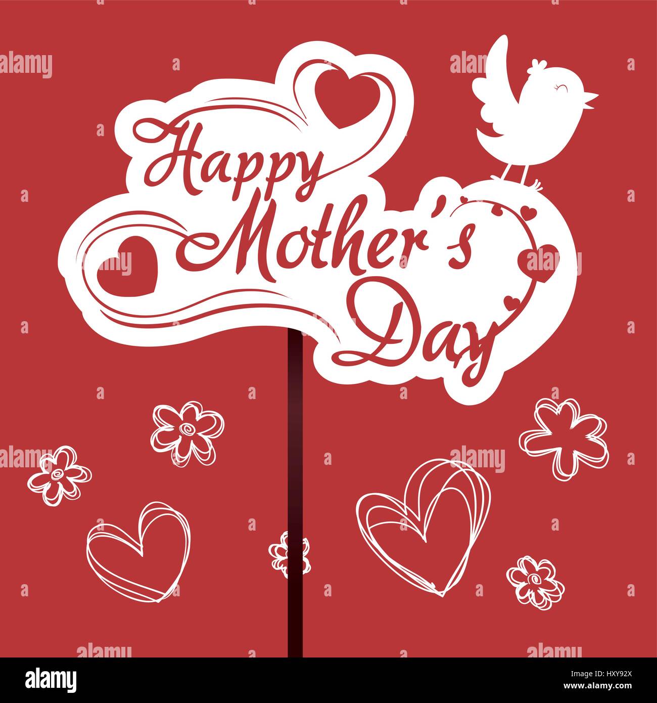 happy mothers day greeting with bird flower red background vector ...