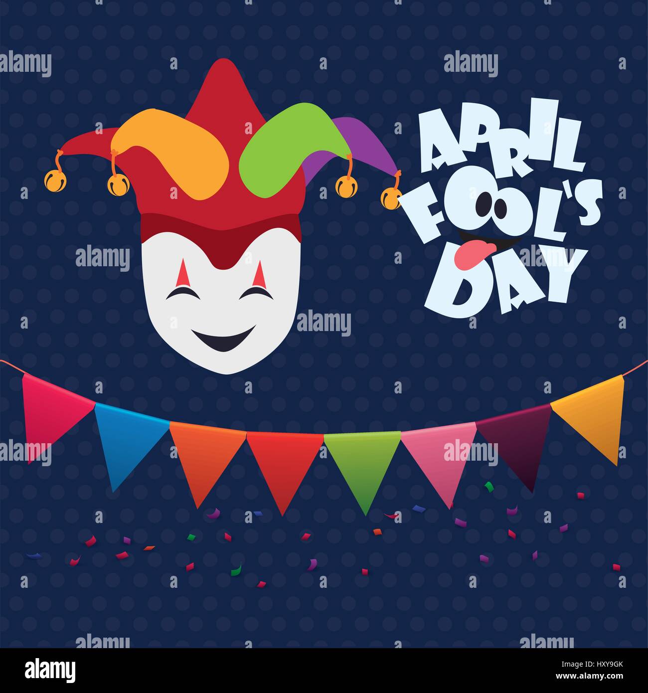 april fools day mask joker hat garland decoration vector illustration ...