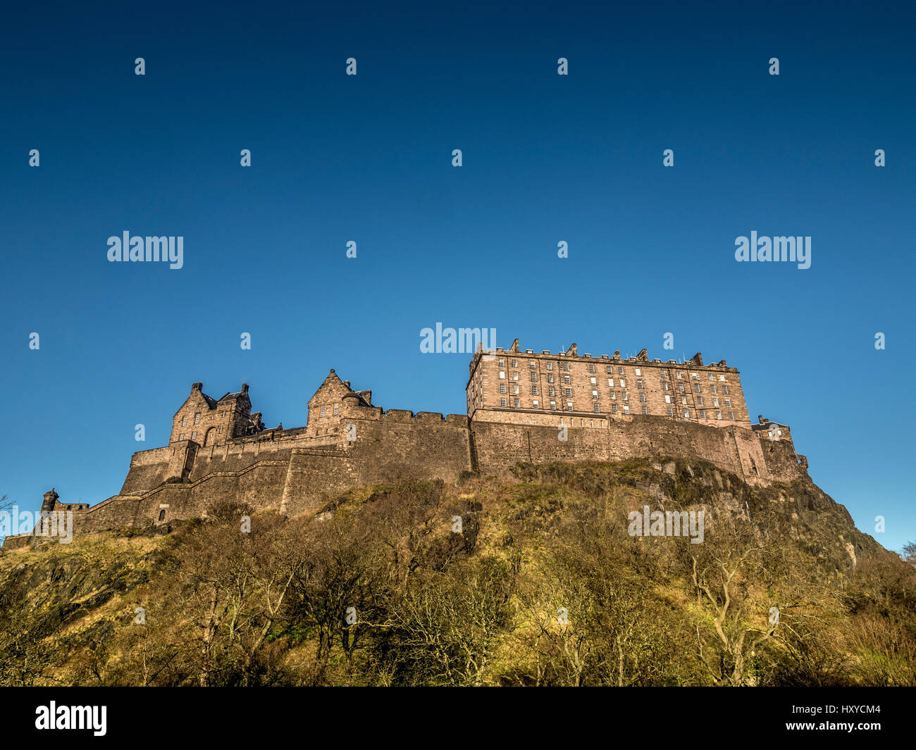 West side of Edinburgh Castle seen King's Stables Road, Edinburgh Stock ...