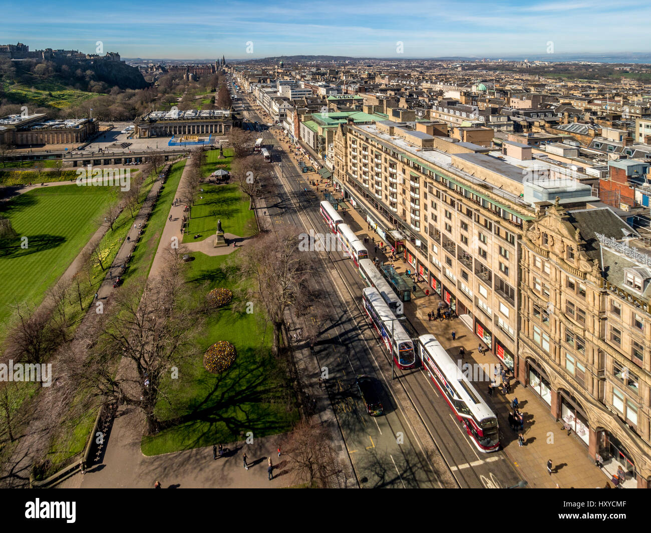 Aerial view looking West along East Princes Street Gardens and Princes ...