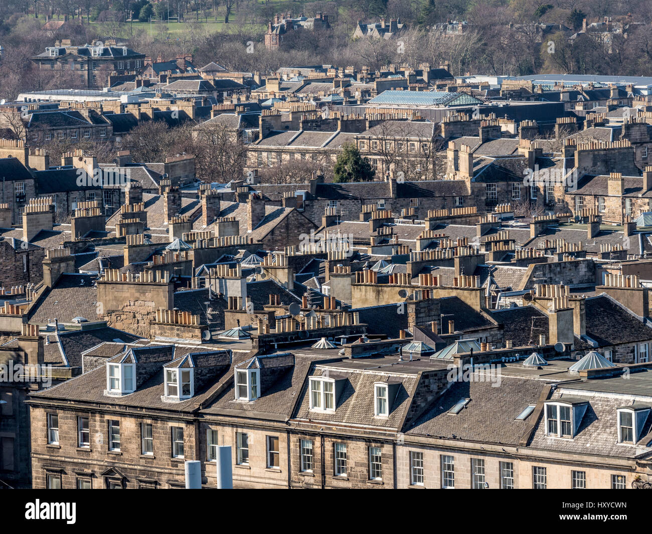 Aerial view of residential housing in suburbs of Edinburgh, Scotland ...