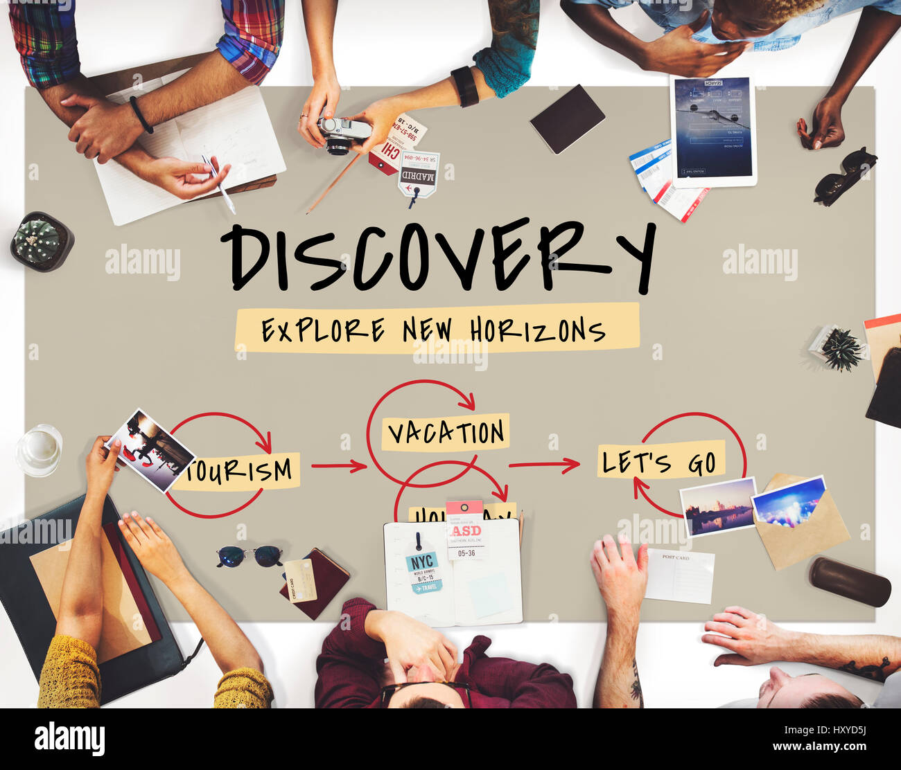 Destination Journey Travel Discovery Diagram Word Stock Photo - Alamy