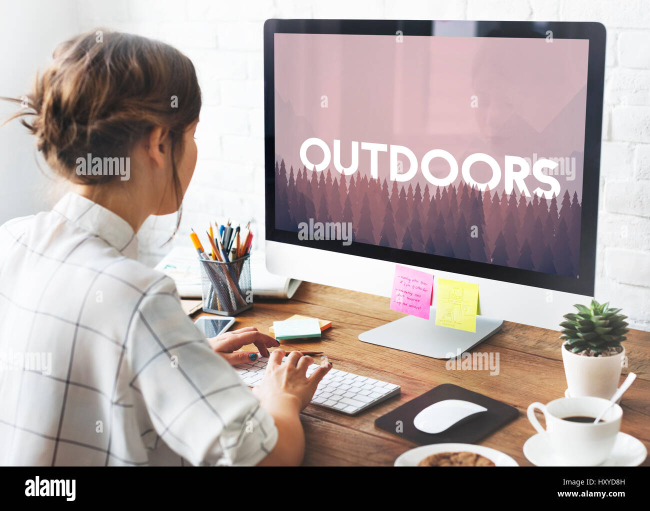 Outdoors word on nature background with trees Stock Photo - Alamy