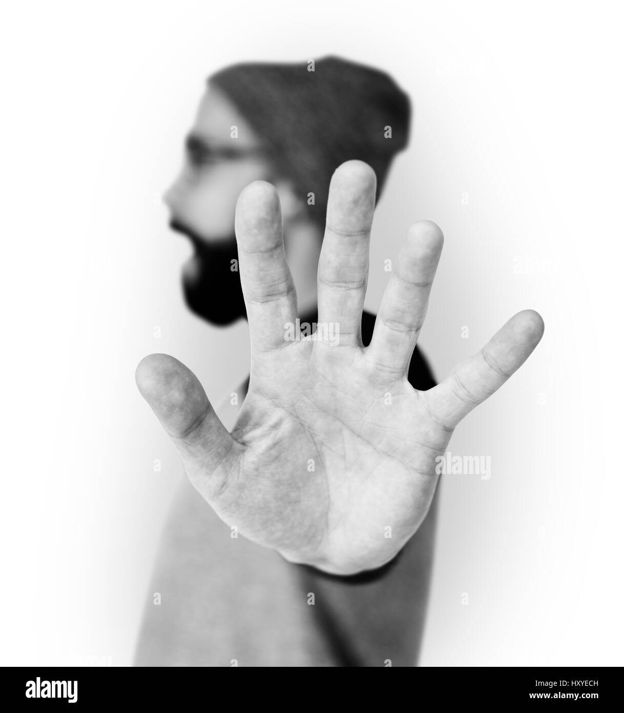 Caucasian Man Stop Hand Sign Portrait Stock Photo - Alamy