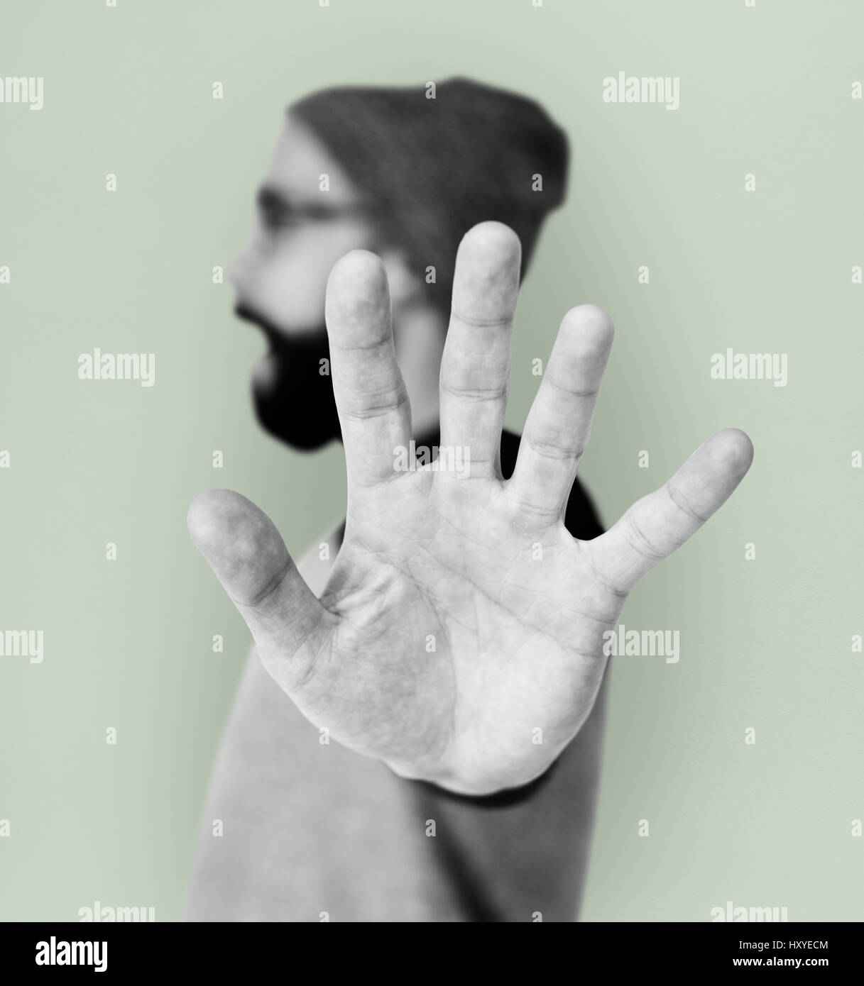 Caucasian Man Stop Hand Sign Portrait Stock Photo - Alamy