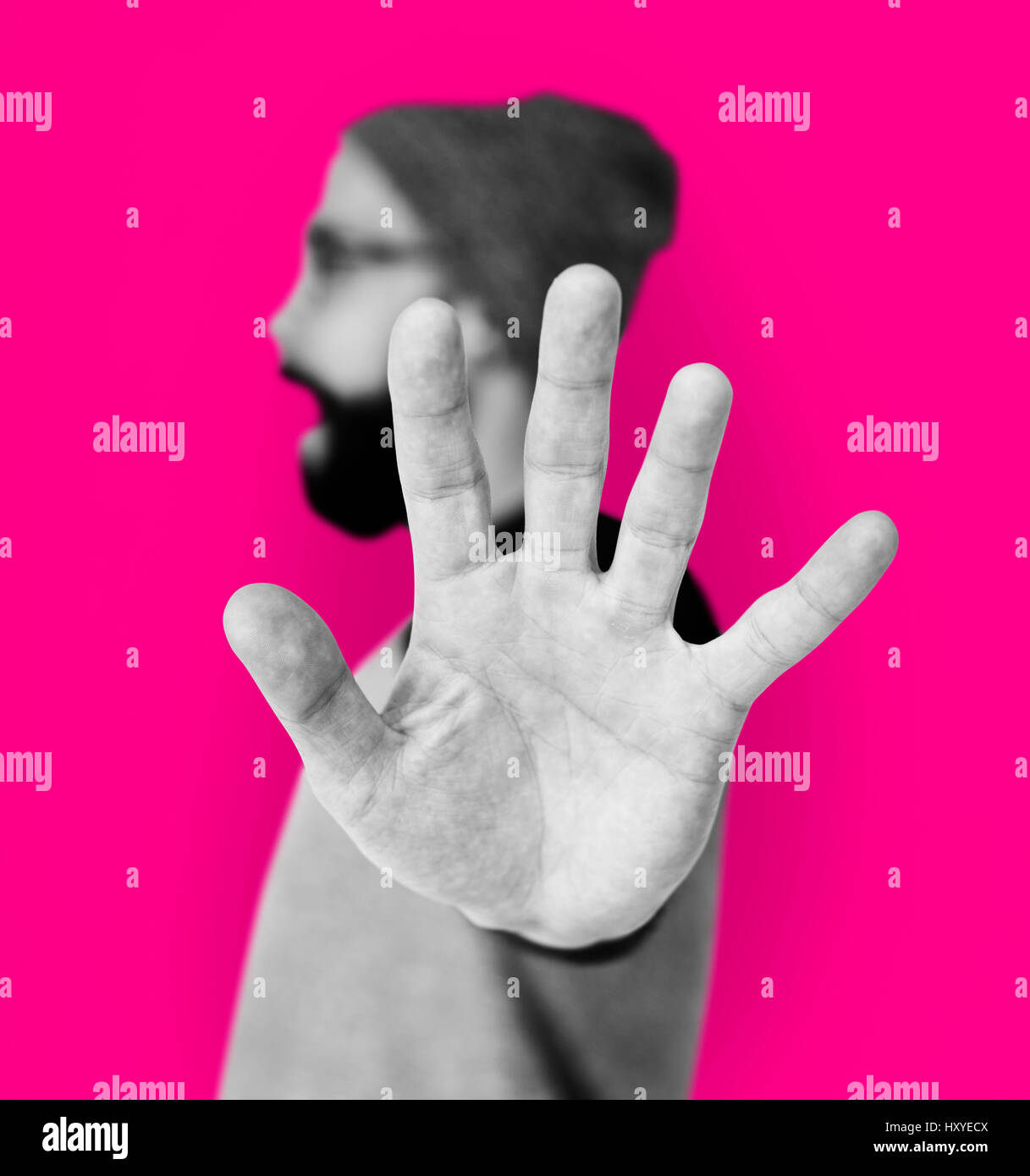 Caucasian Man Stop Hand Sign Portrait Stock Photo - Alamy