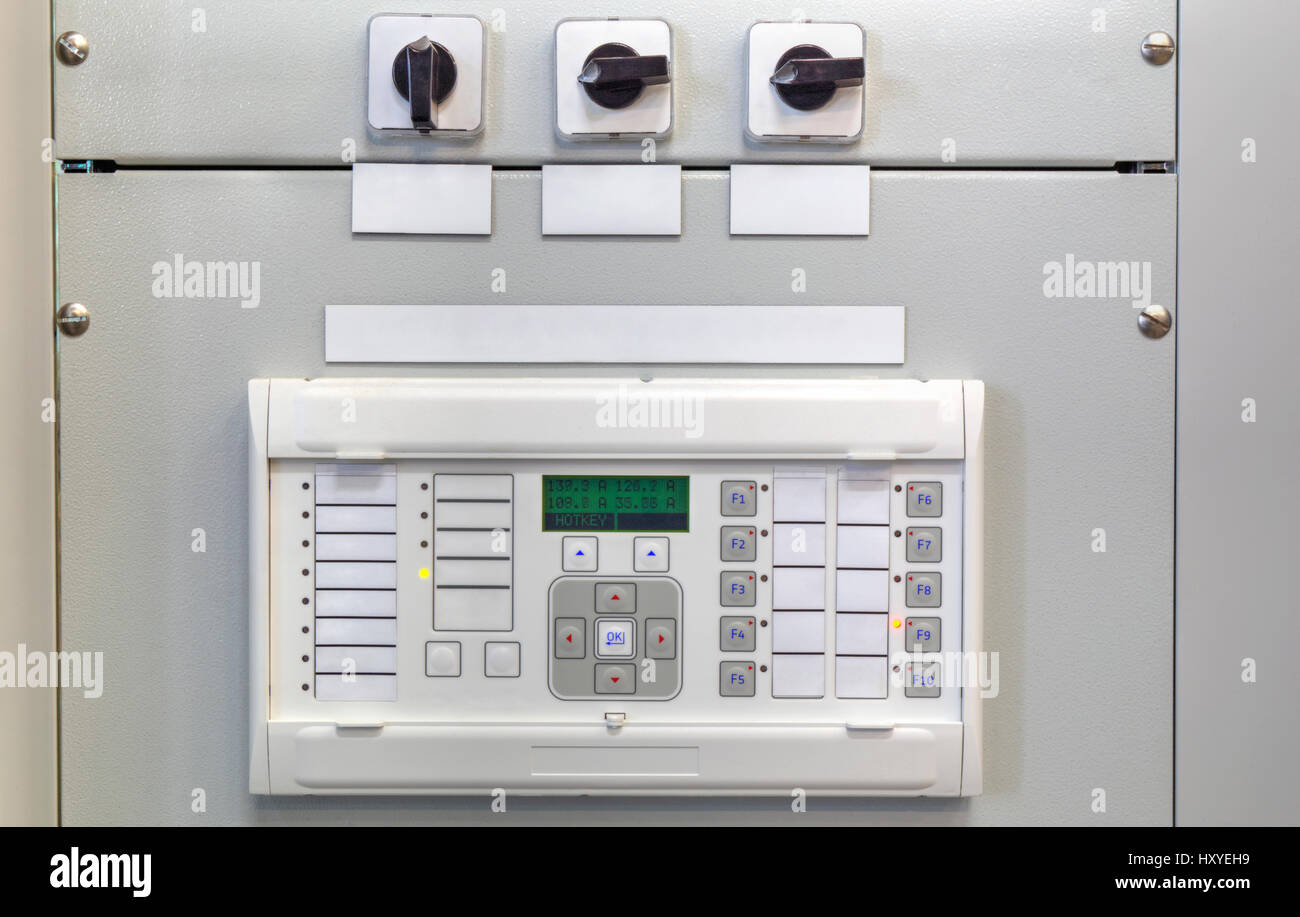 Electrical control panel with electronic devices in modern electrical ...
