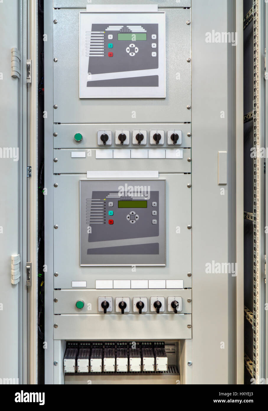 Electrical control panel with electronic devices in modern electrical ...