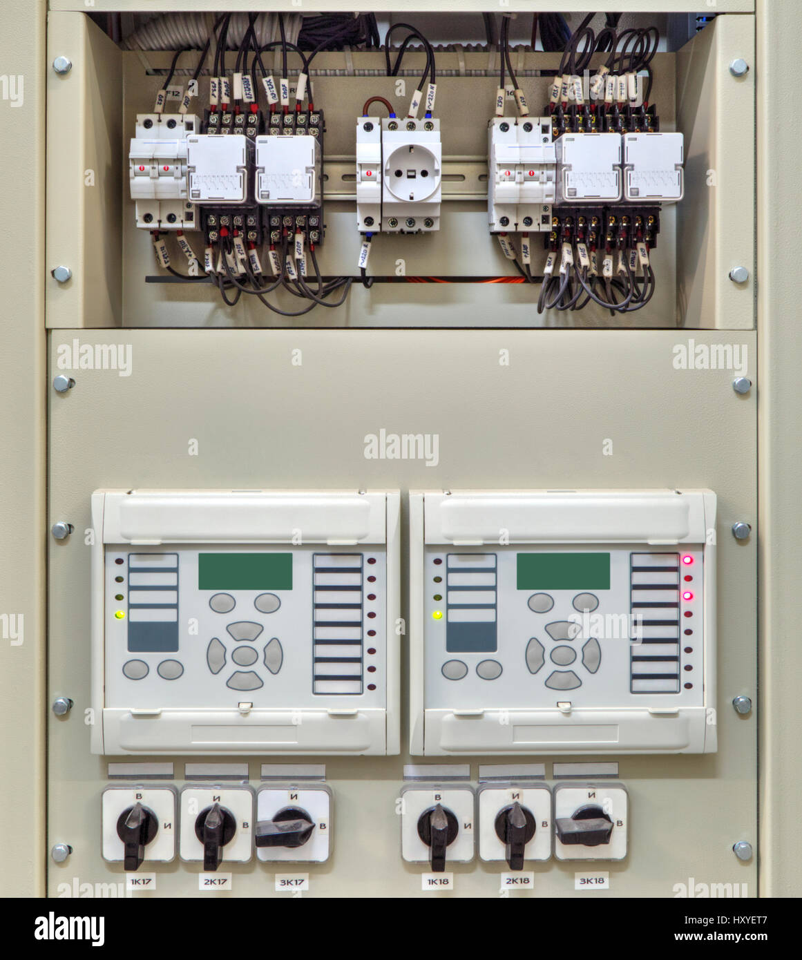 Electrical control panel with electronic devices in modern electrical ...