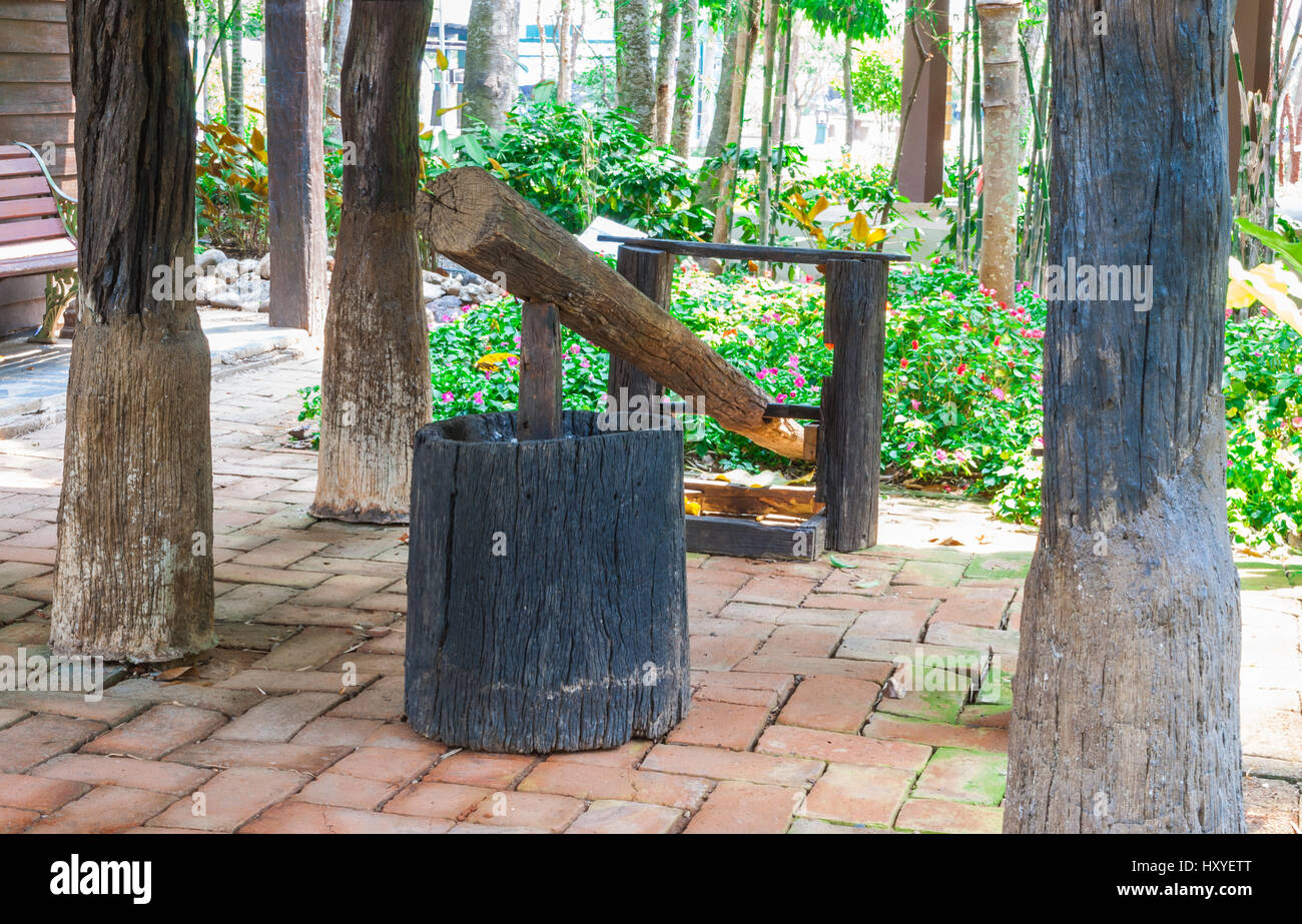 Ancient Asian Northern Thai Mortar and Pestle for Grind Rice in Past ...