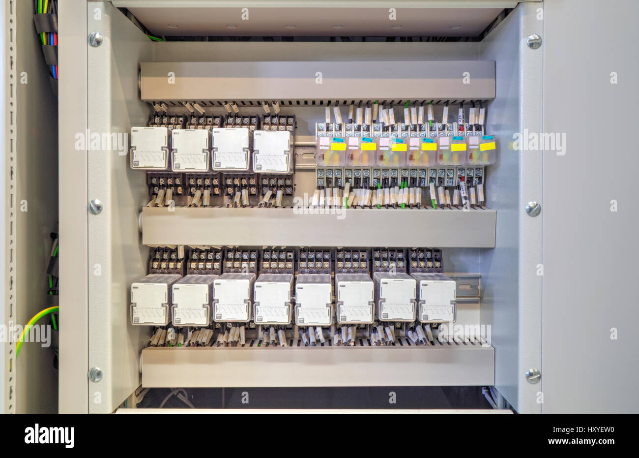 Electrical control panel with electronic devices in modern electrical ...