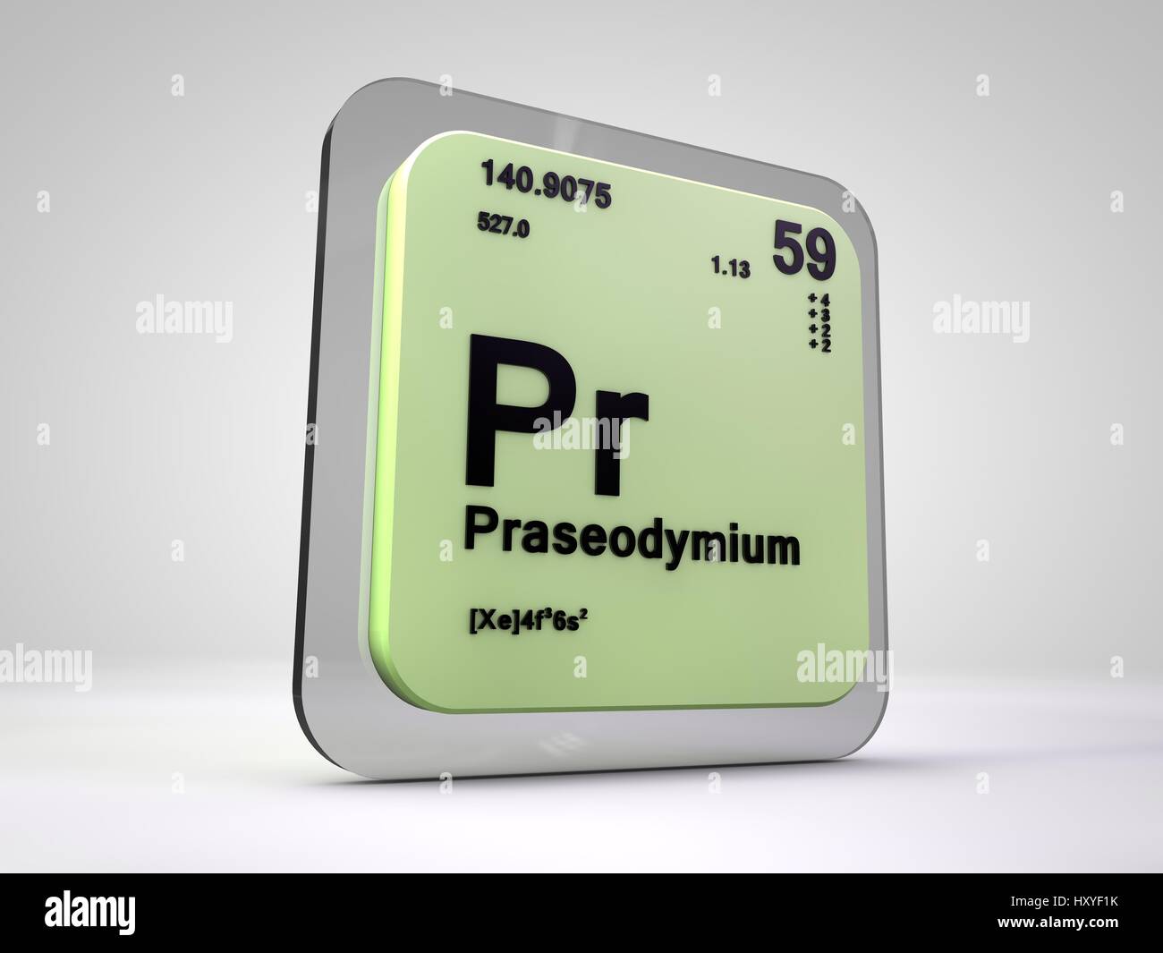 Proseodymium - Pr - chemical element periodic table 3d render Stock ...