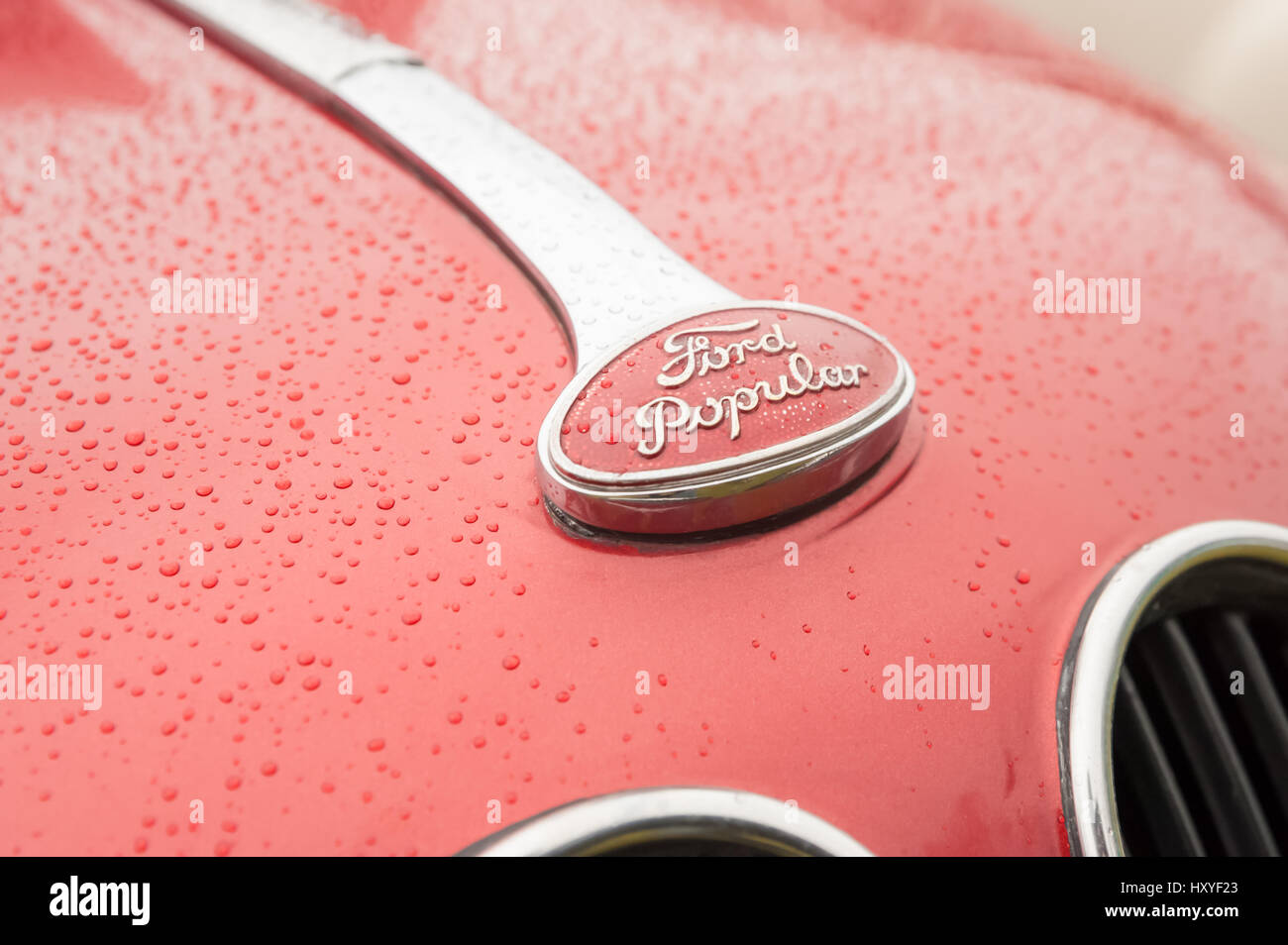 Rushmoor, UK - April 3, 2015: Closeup of a vintage Ford Popular vehicle ...