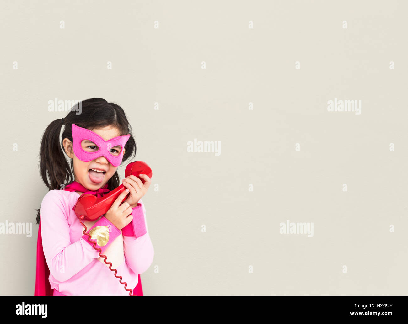Superhero Girl Smiling Happiness Telephone Communication Portrait Stock ...