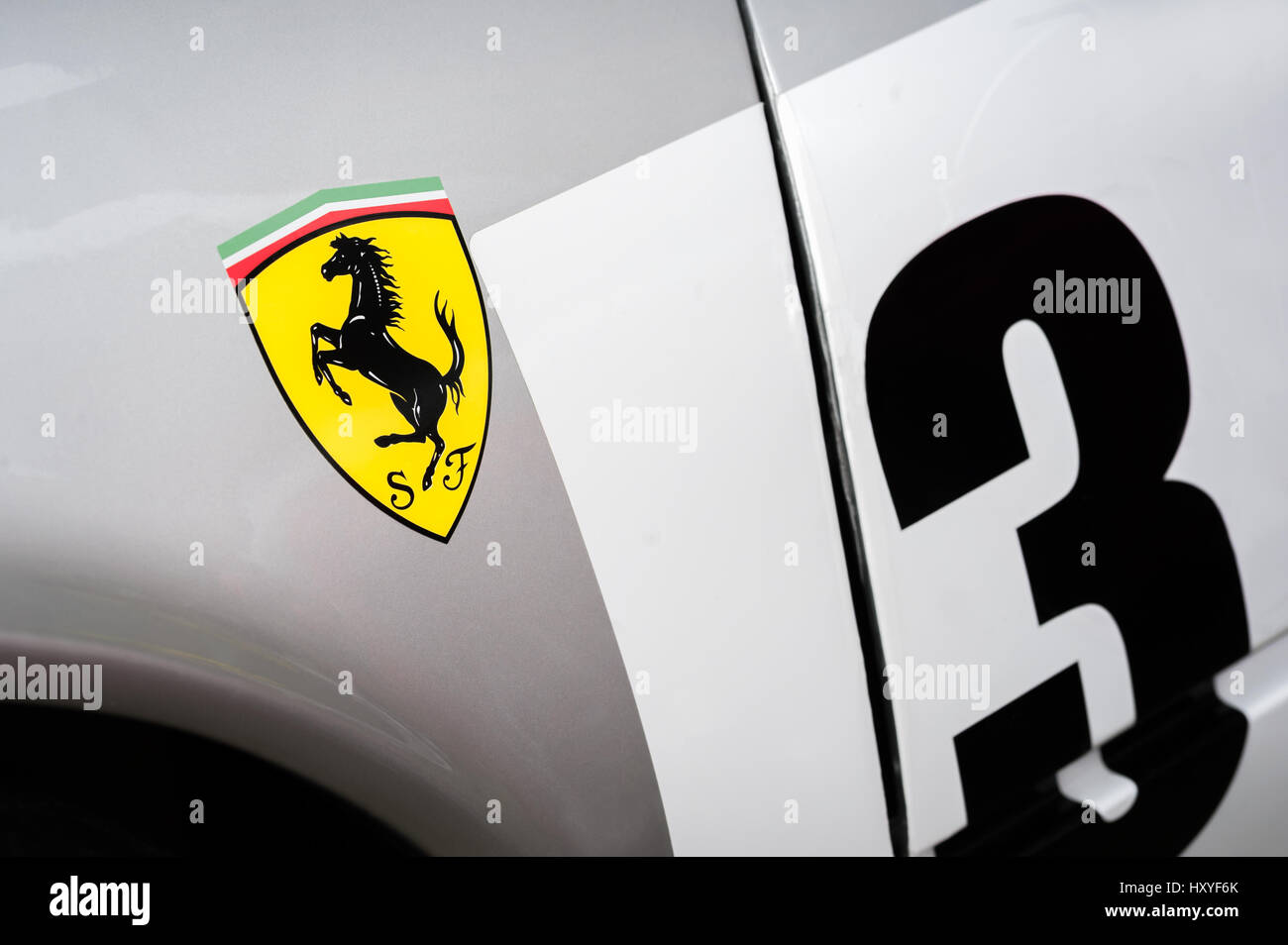 WINNERSH, UK - MAY 18: Ferrari race car badge, part of a collection of ...