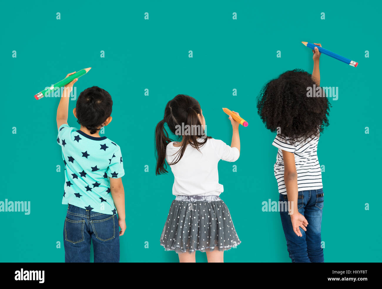 Little Children Drawing Together Creative Stock Photo - Alamy