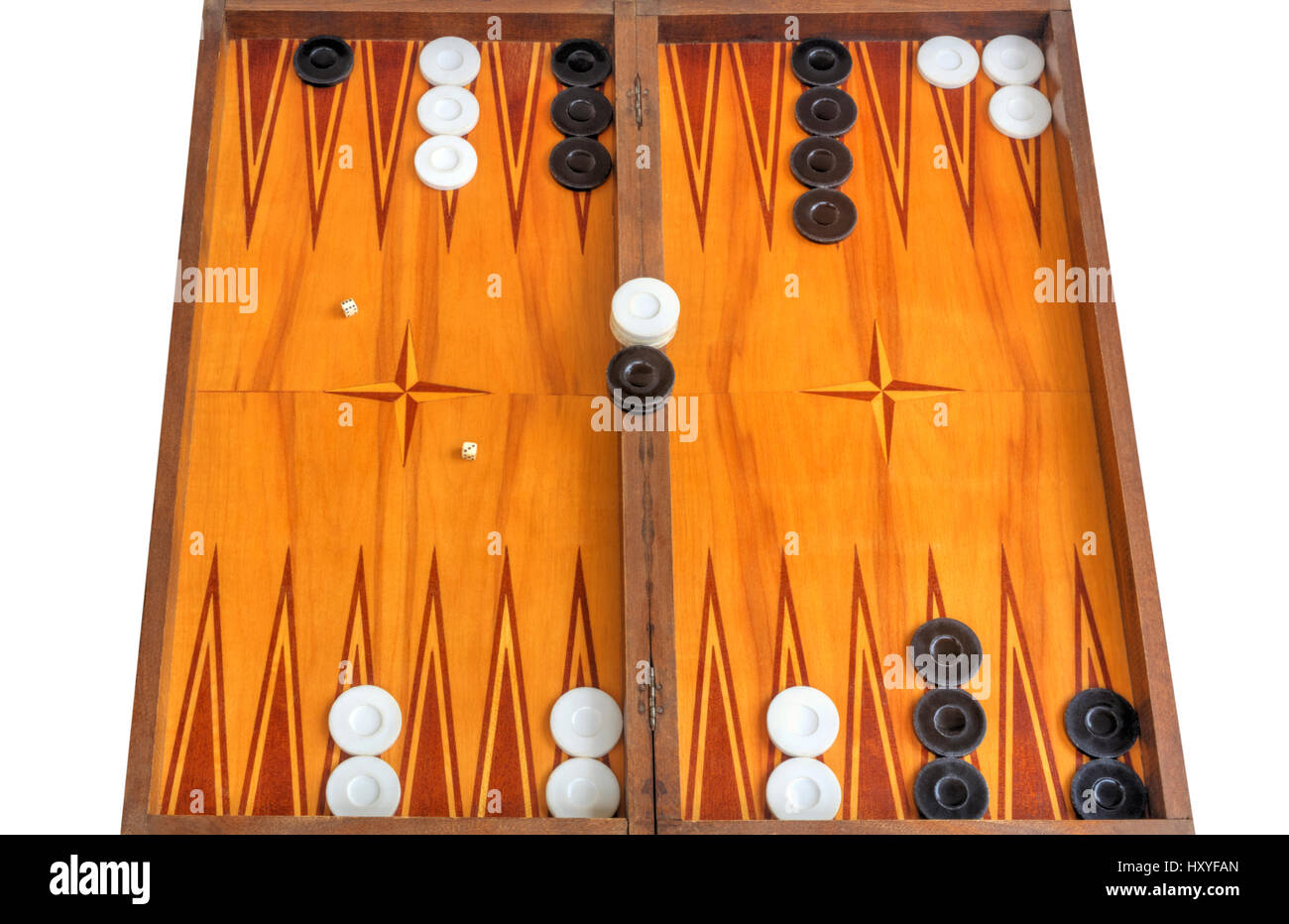 Wooden board for playing backgammon game with pools and dice Stock ...