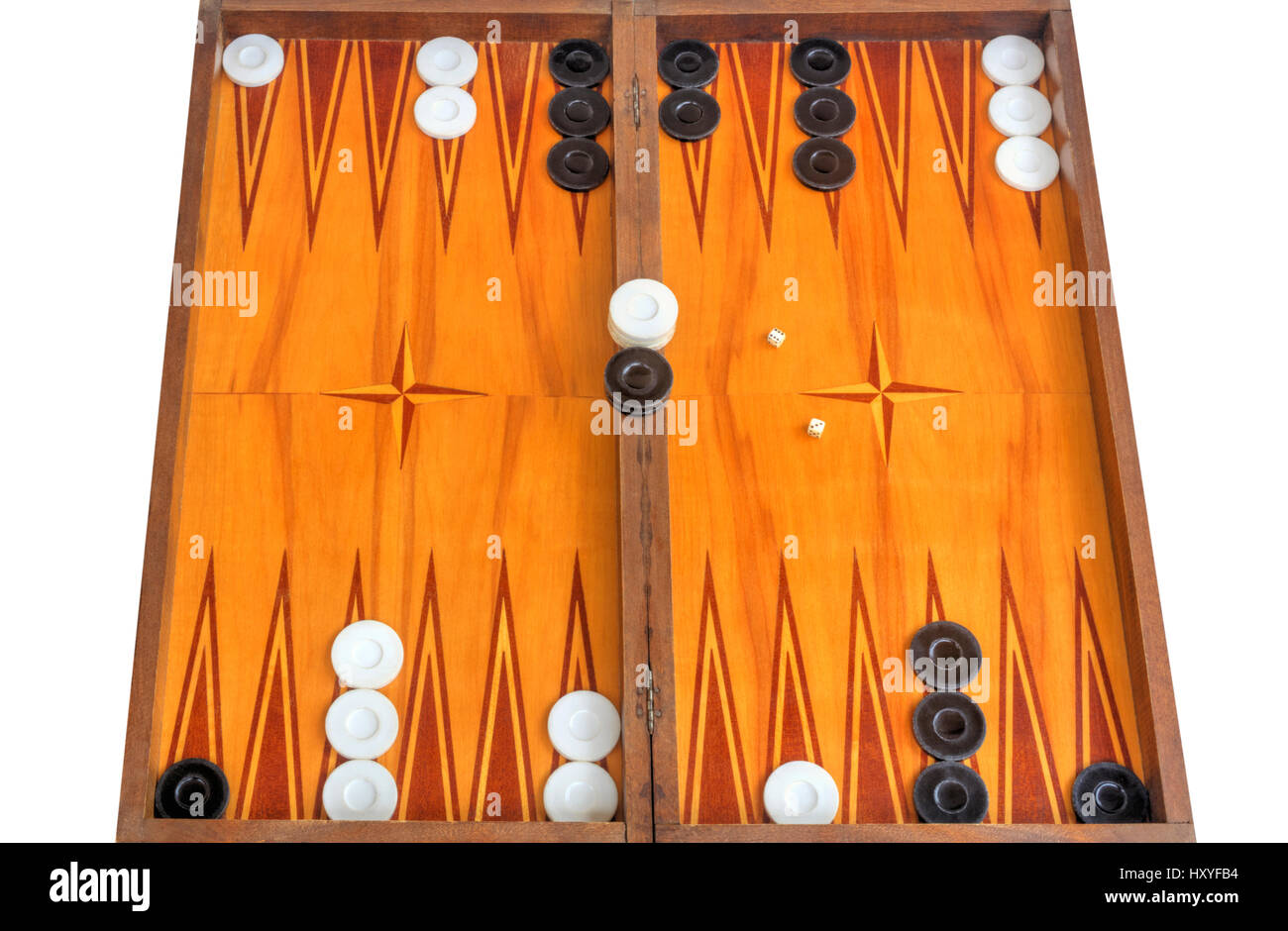 Wooden board for playing backgammon game with pools and dice Stock ...