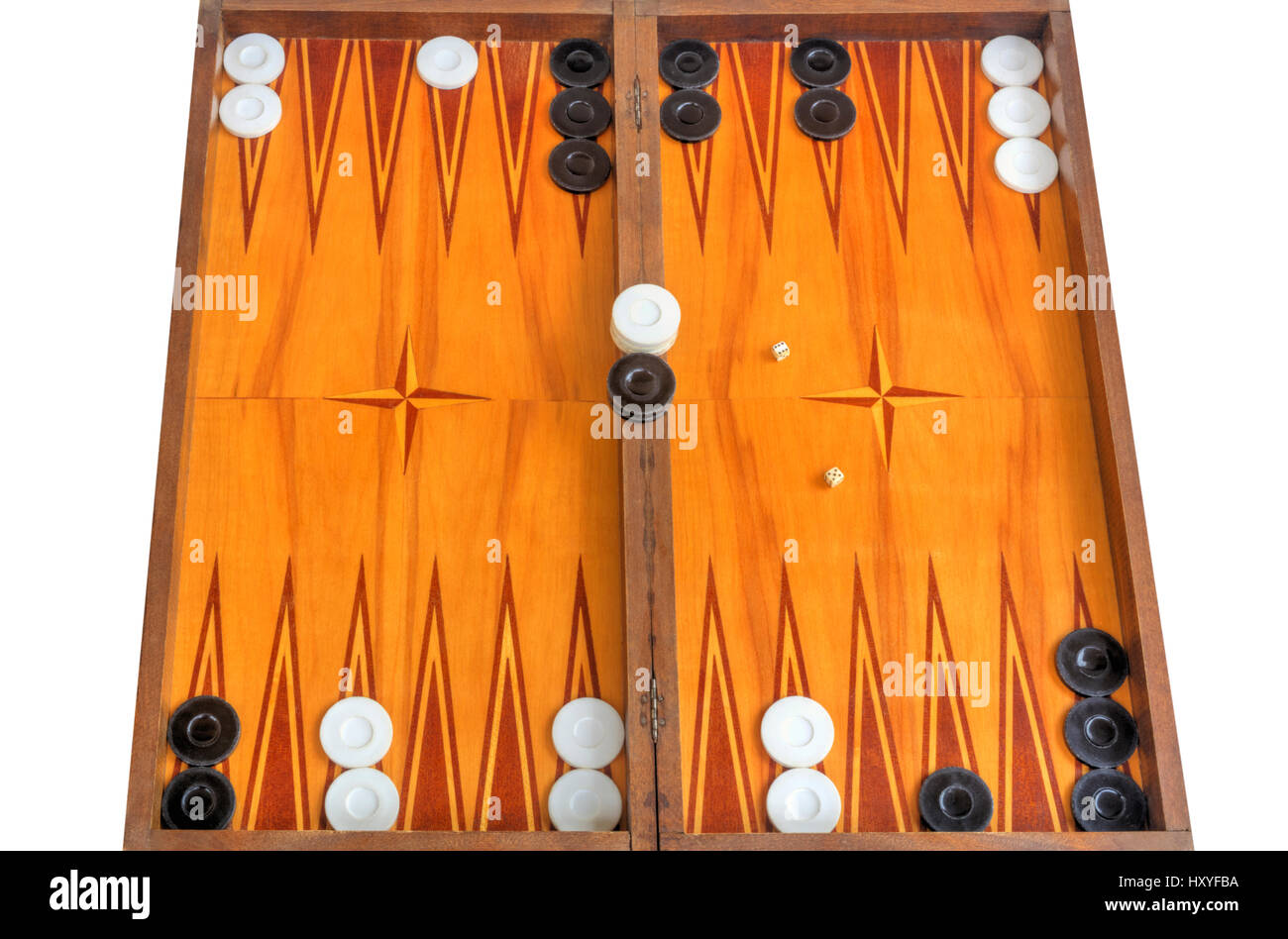 Wooden board for playing backgammon game with pools and dice Stock ...