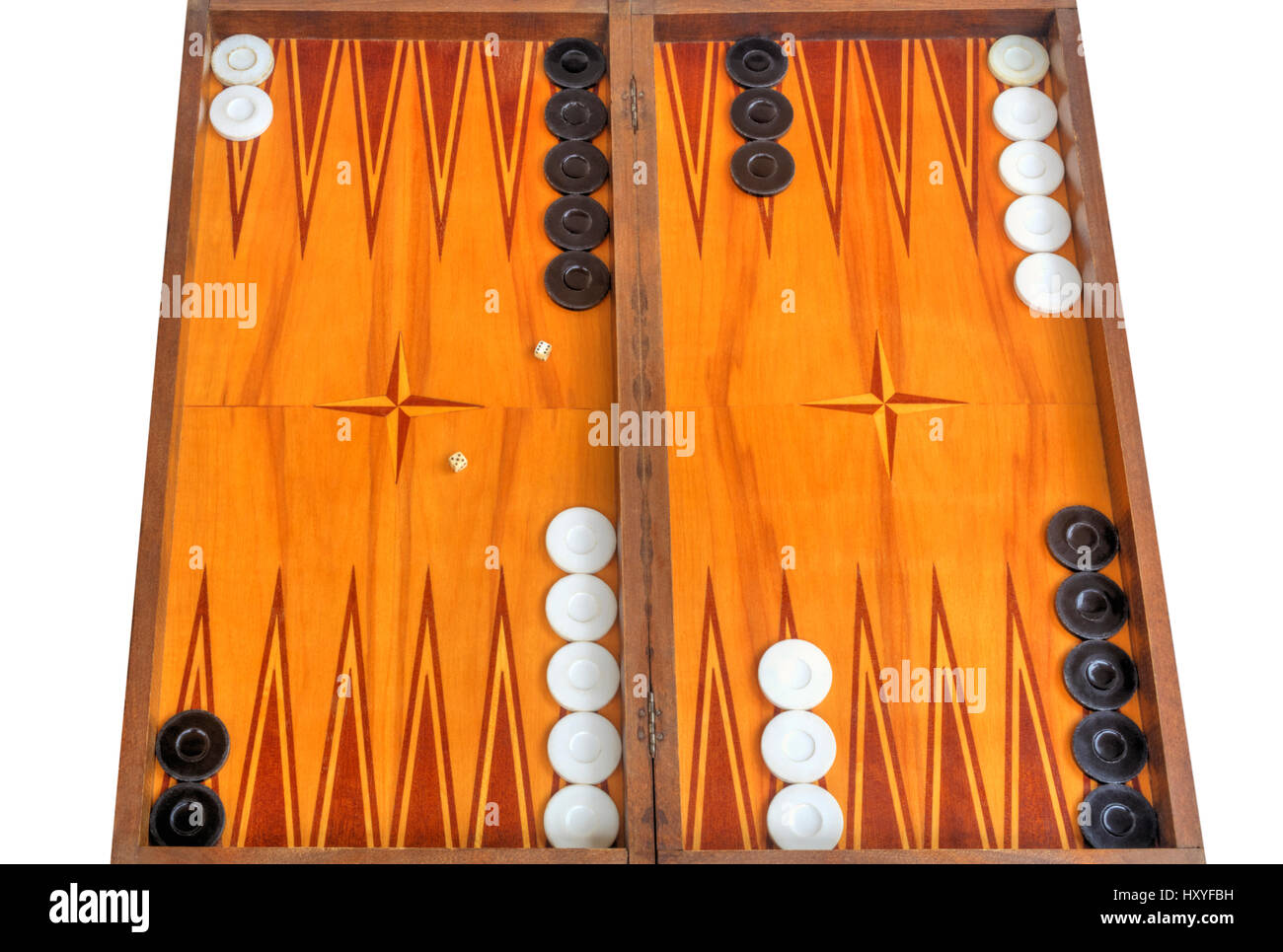 Wooden board for playing backgammon game with pools and dice Stock ...