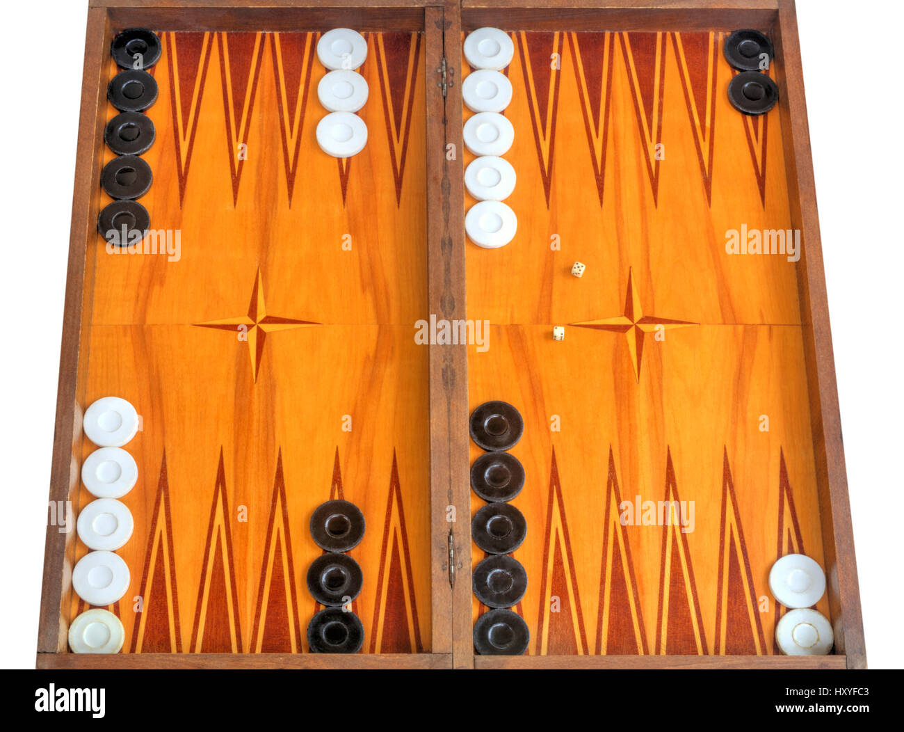Wooden board for playing backgammon game with pools and dice Stock ...