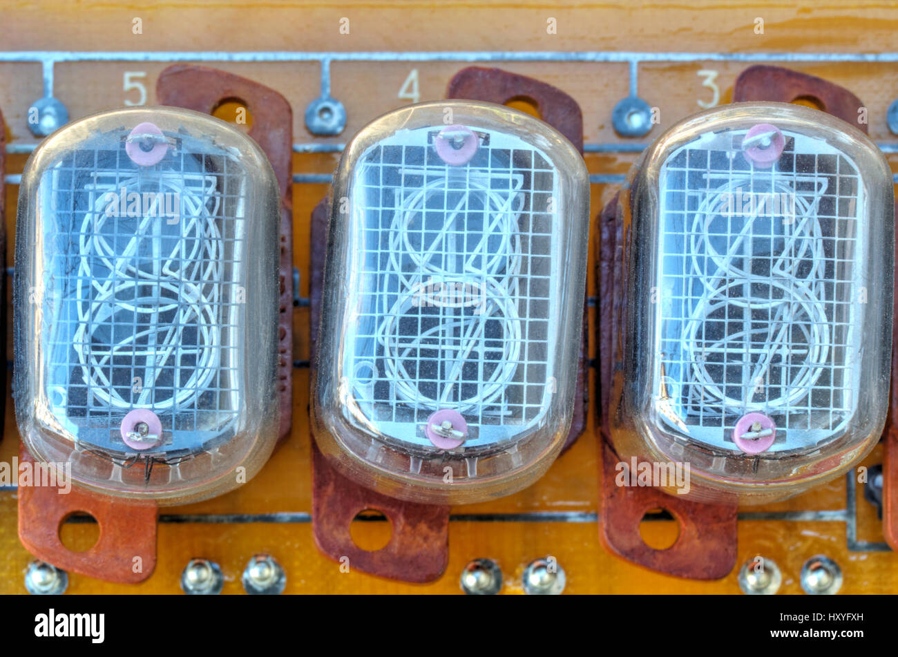 Electronic circuit board with old style indicator tubes closeup Stock ...