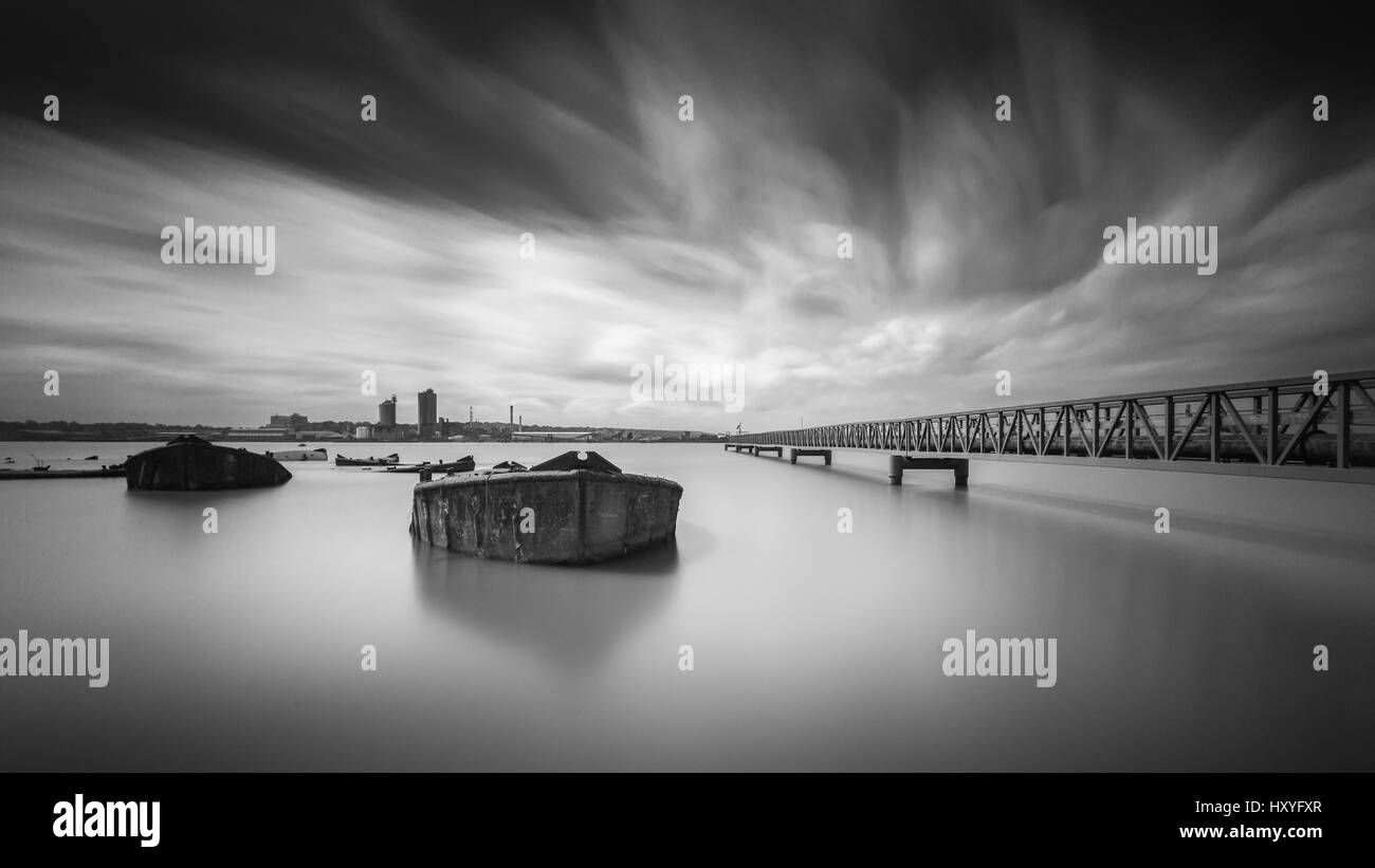 Abandoned concrete barges, Erith reach, river Thames, near Rainham ...