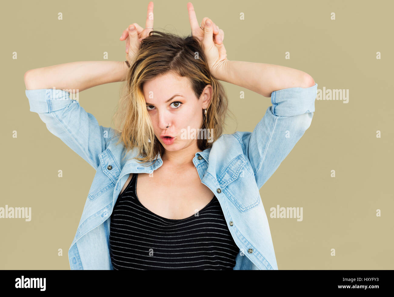 Caucasian Lady Silly Face Concept Stock Photo - Alamy