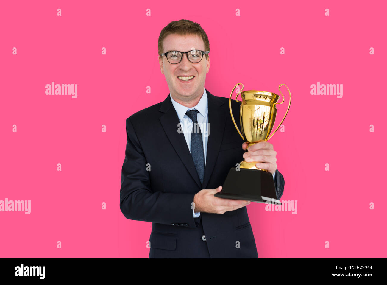 Caucasian Business Man Award Trophy Stock Photo - Alamy