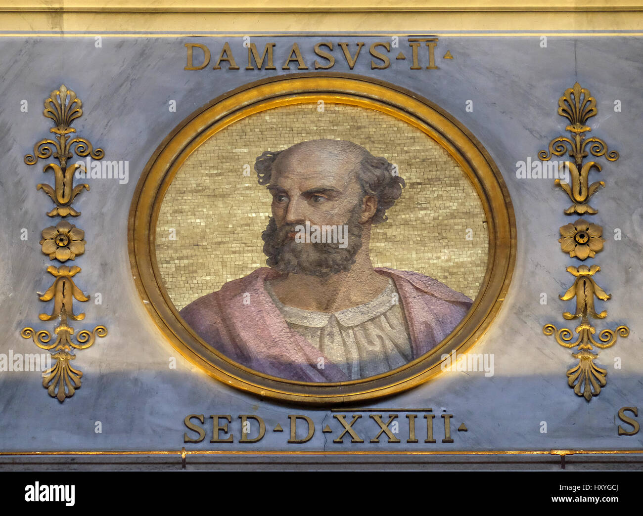 The icon on the dome with the image of Pope Damasus II, basilica of ...