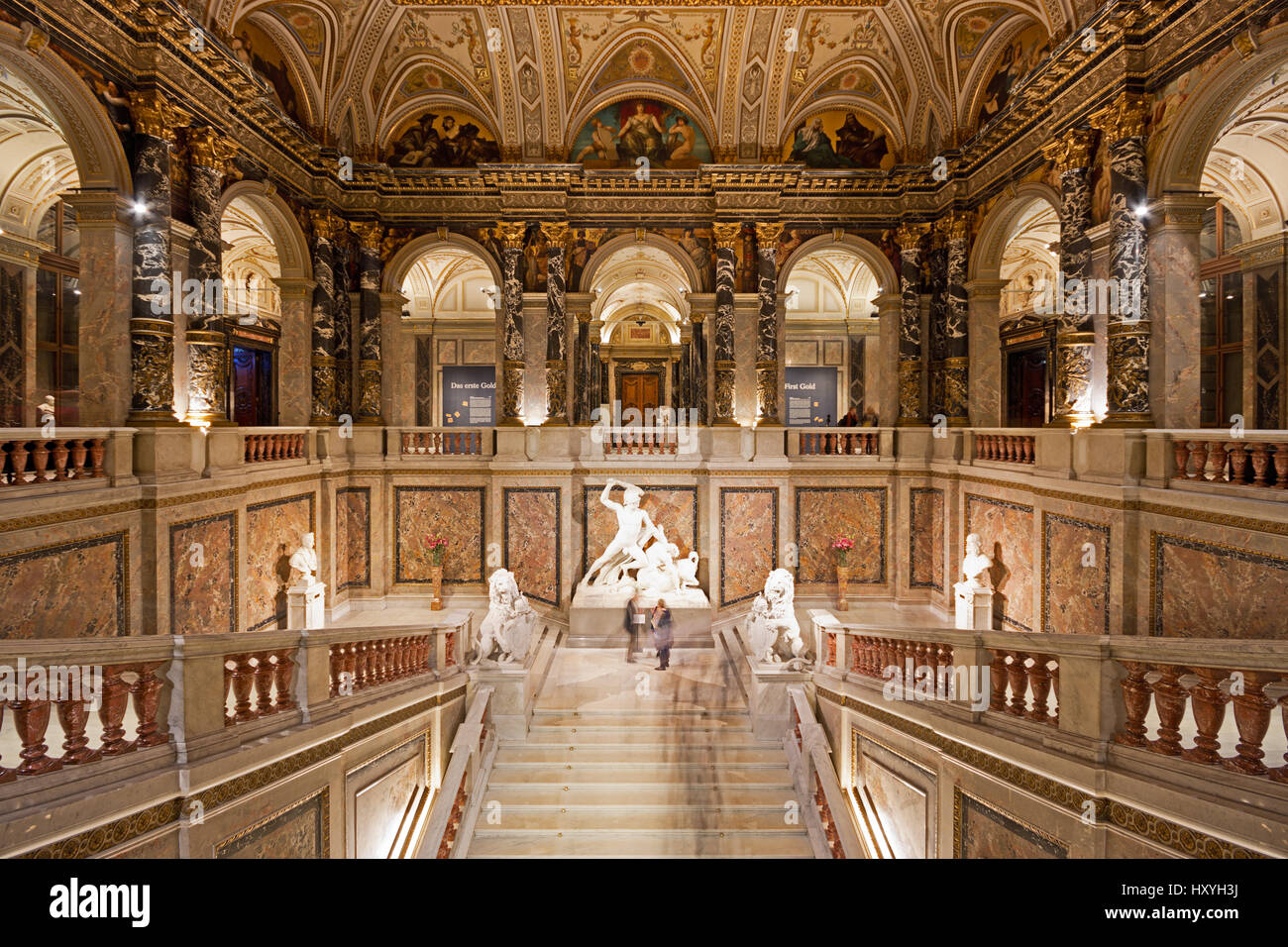 Sumptuous staircase with the Theseus sculpture in the interior of the ...