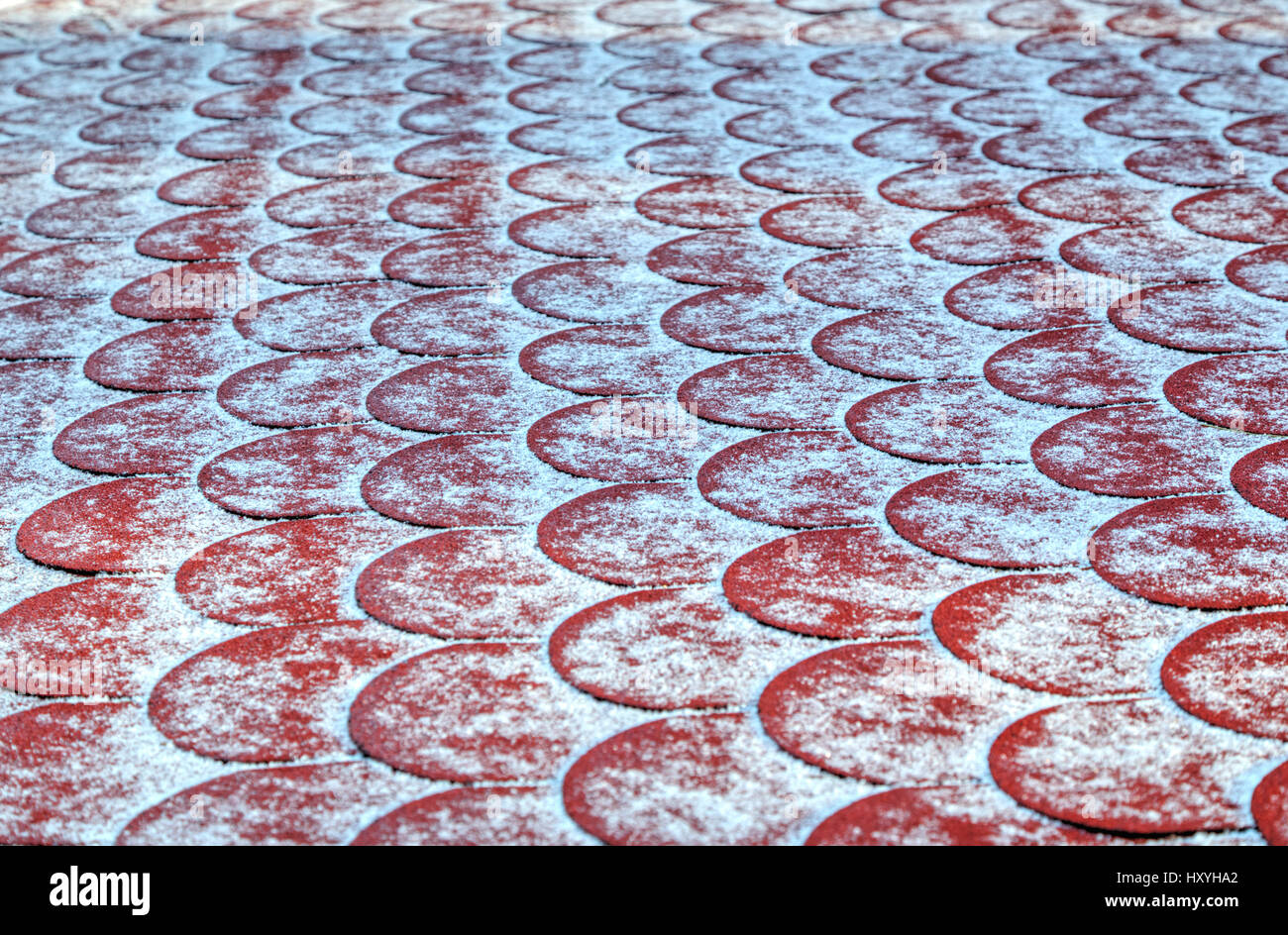Red roof covered with snow Stock Photo - Alamy